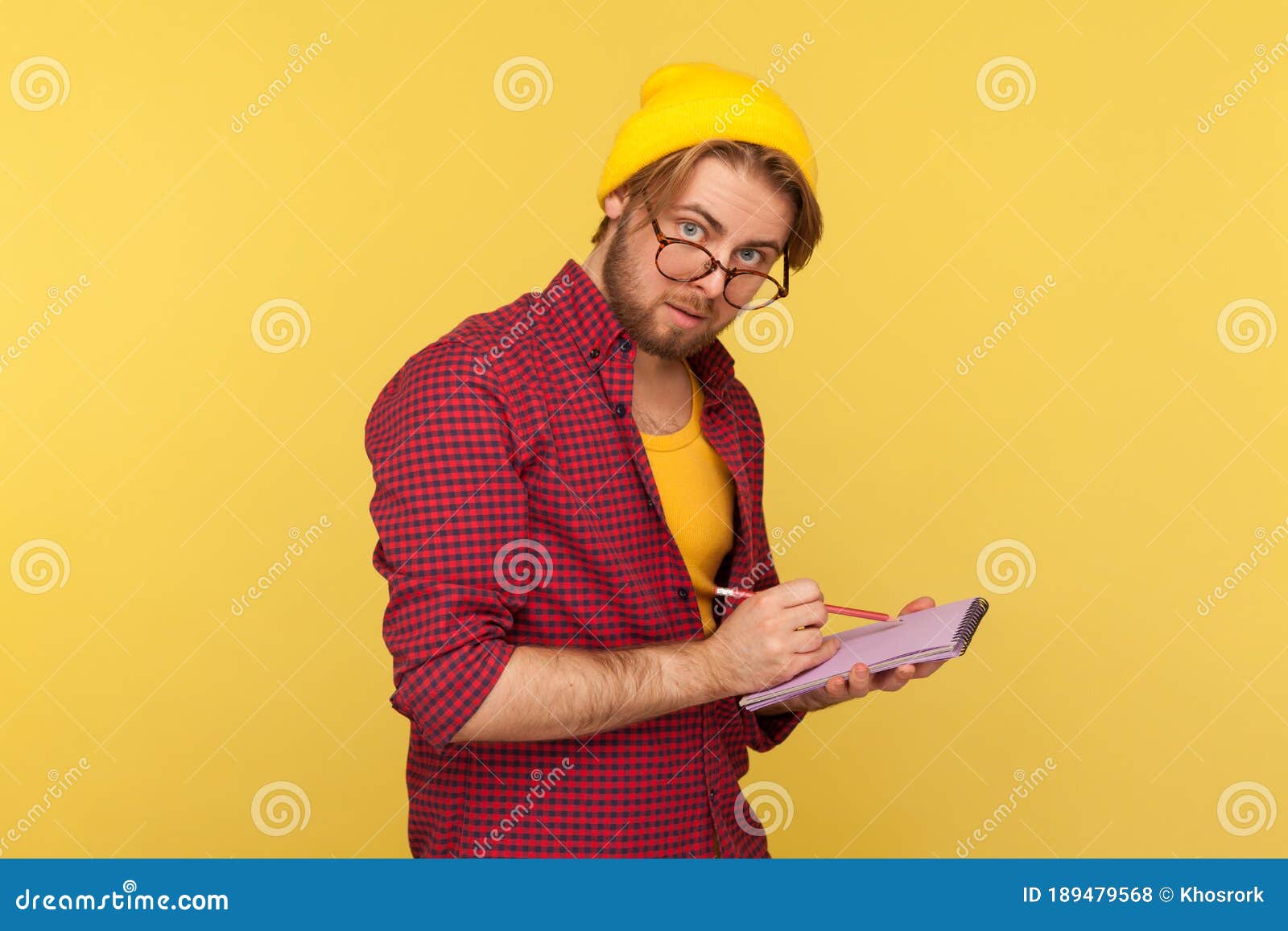 Hipster Nerd Guy in Beanie Hat and Glasses Looking at Camera Curious ...