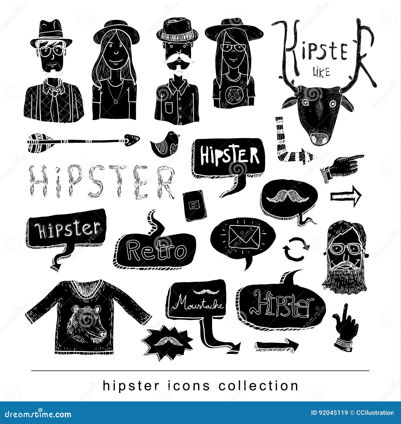 Hipster People Icon Set. Vector Illustrations. Stock Vector ...