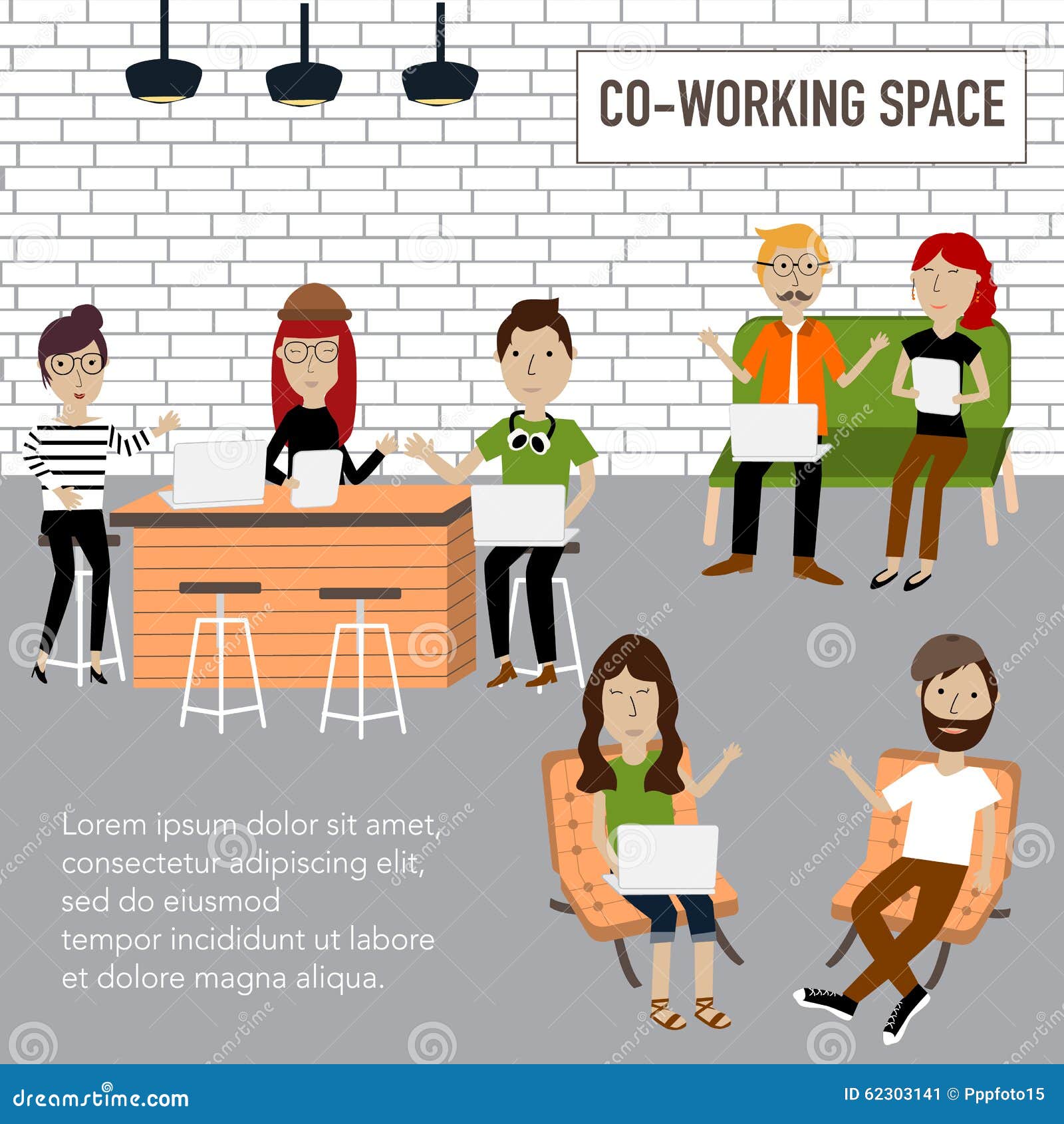 Hipster People Working in the Co-working Space Infographics Stock ...