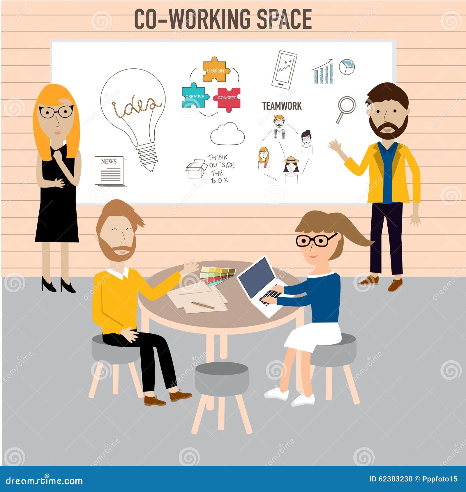 Hipster People Working in the Co-working Space Infographics Stock ...