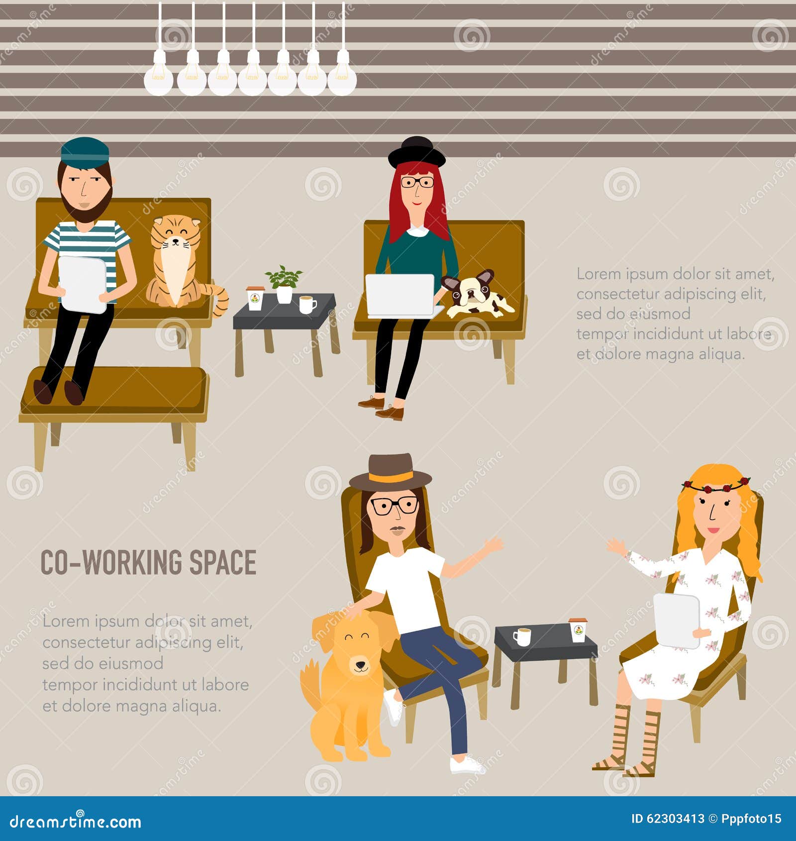 Hipster People Working in the Co-working Space Infographics Stock ...