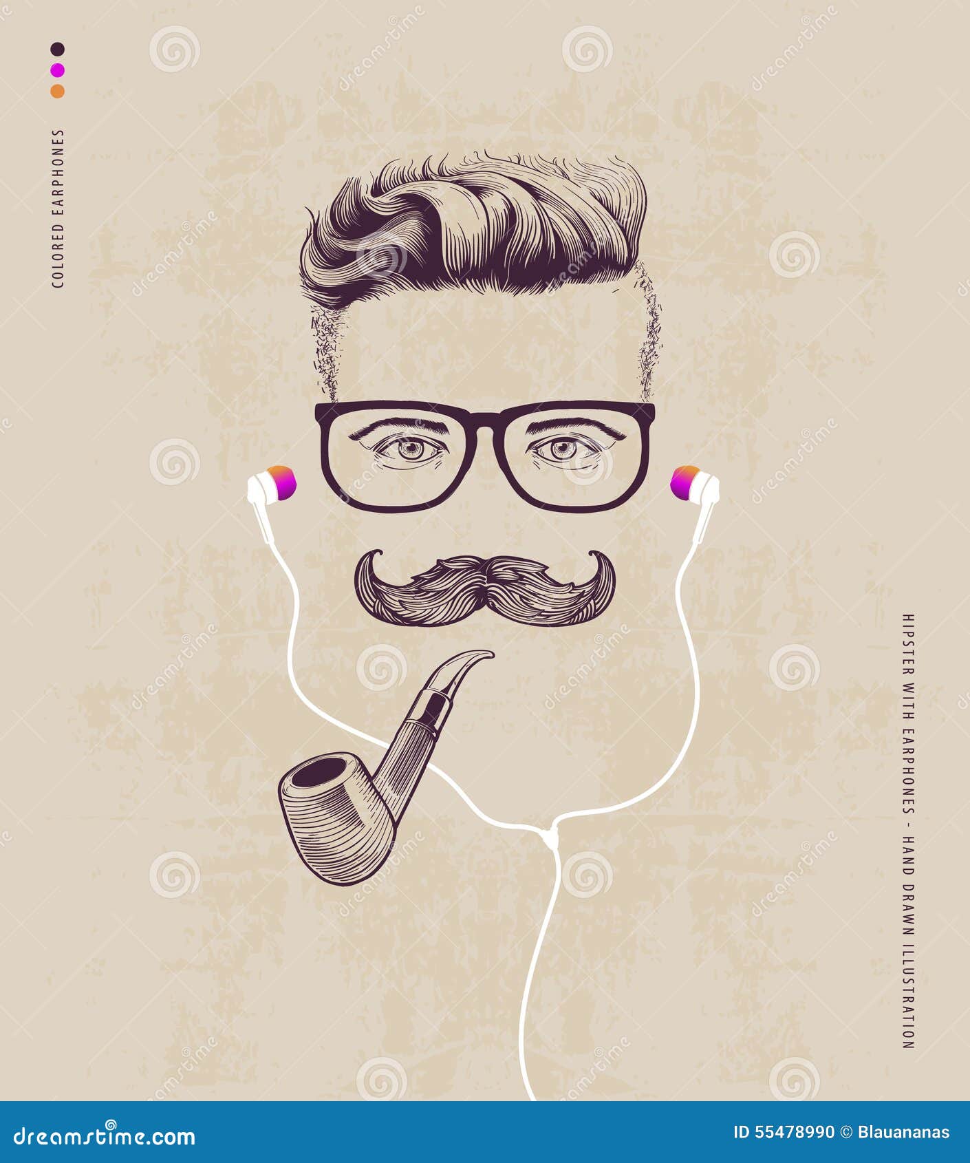 Hipster with pipe stock vector. Illustration of head - 55478990
