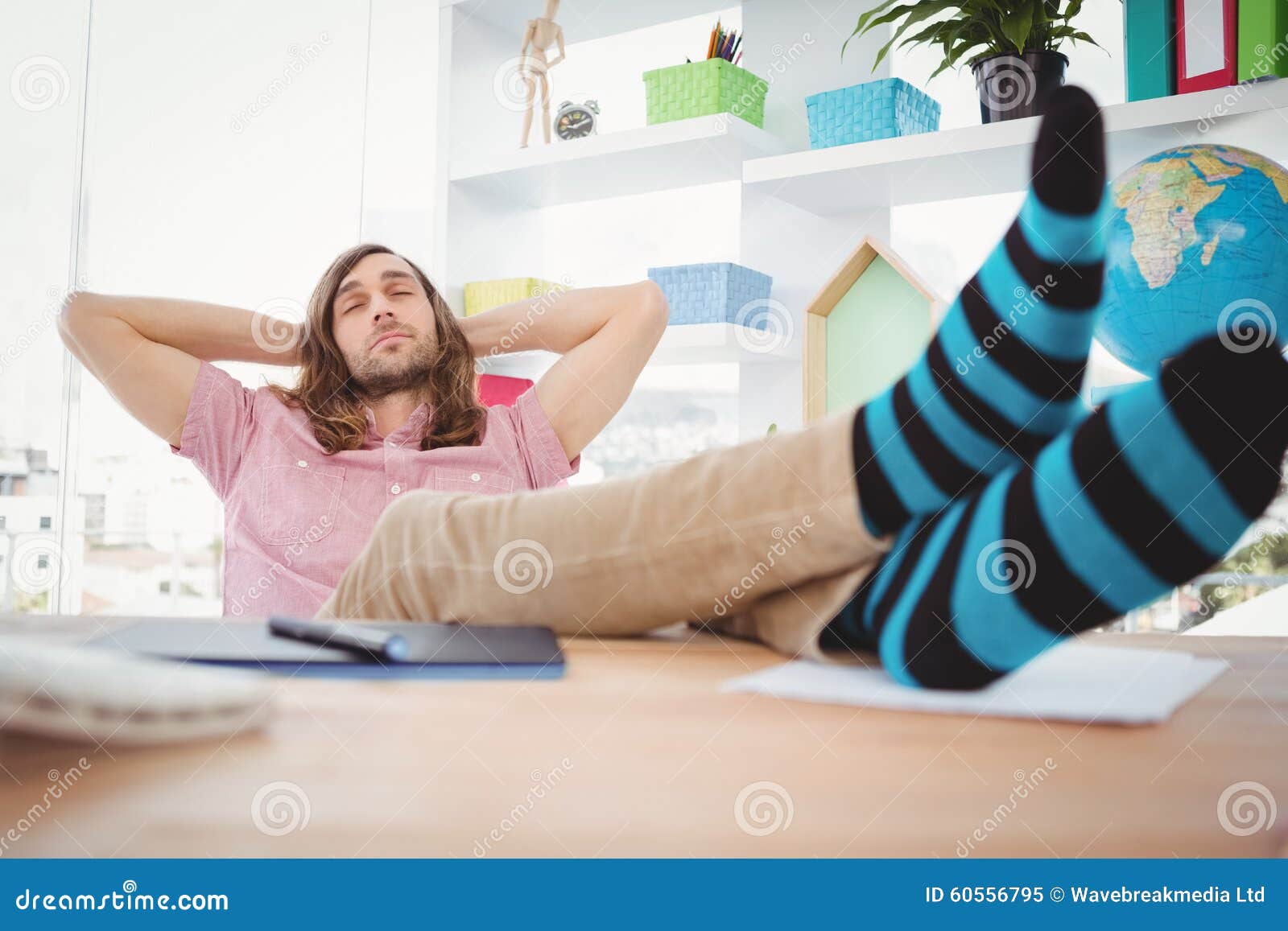 Hipster Resting with Legs on Desk in Office Stock Image - Image of head ...