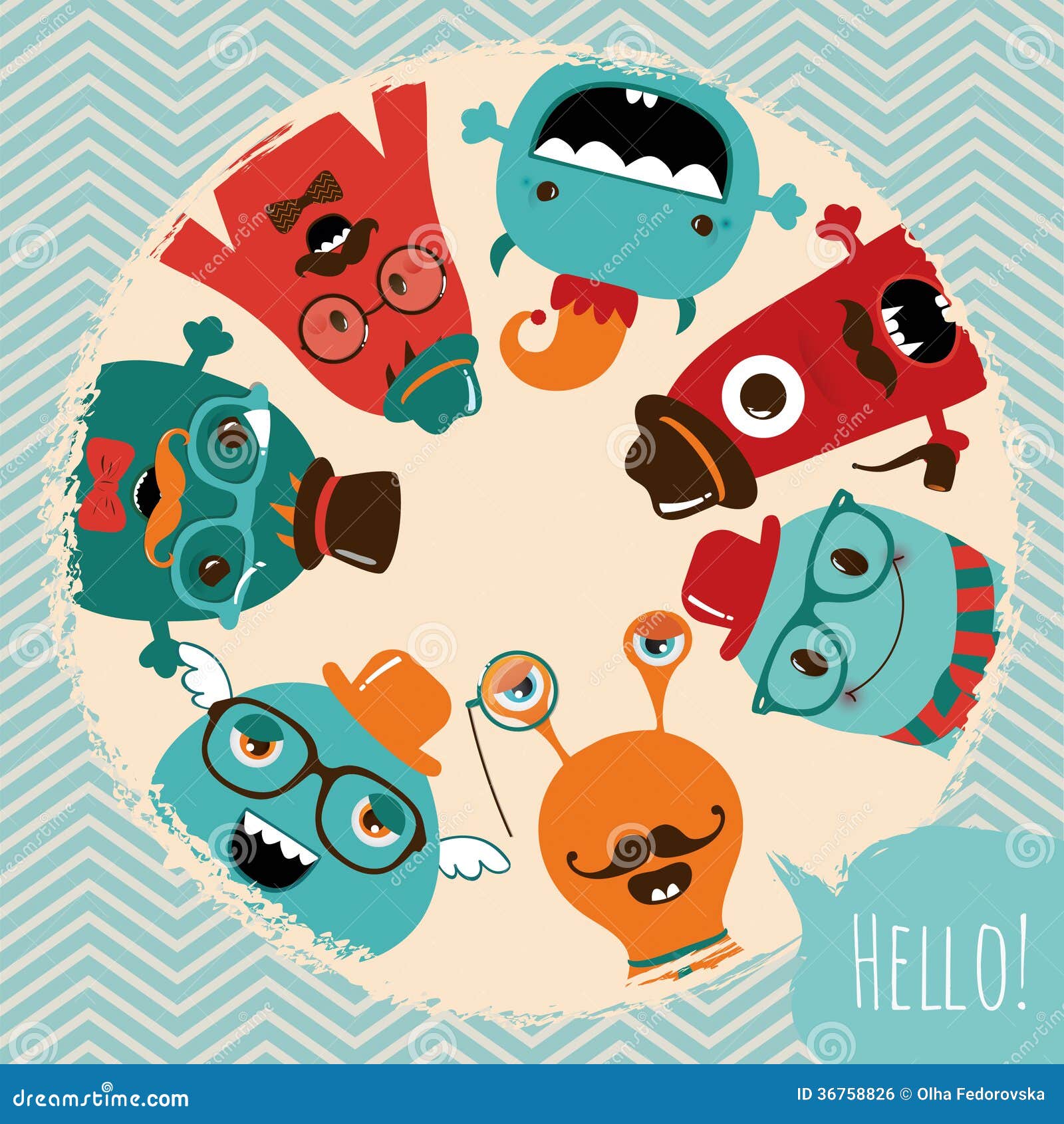 Retro Monsters Background Cartoon Vector | CartoonDealer.com #51221993