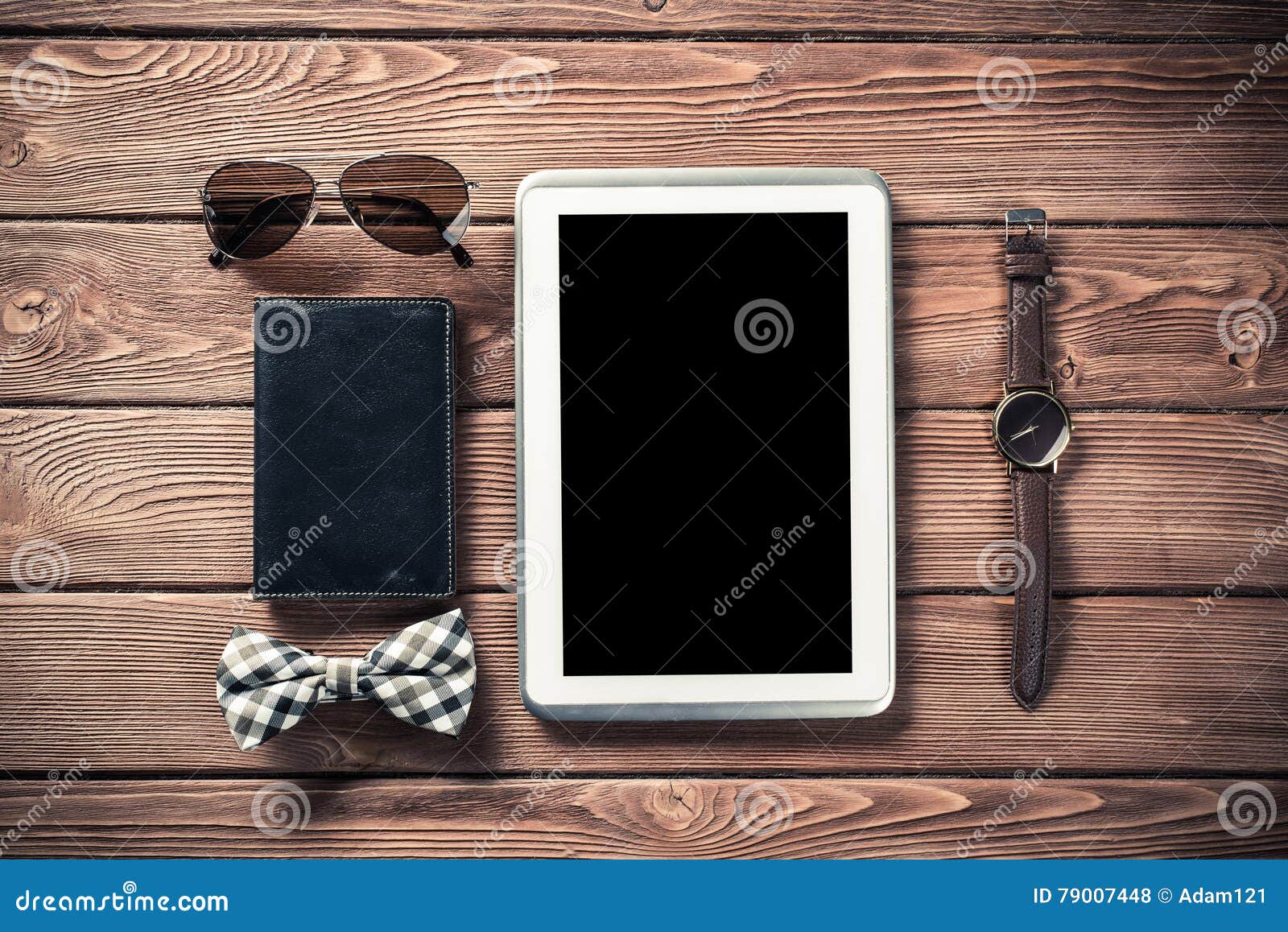Hipster Set on Wooden Table Stock Photo - Image of media, bowtie: 79007448