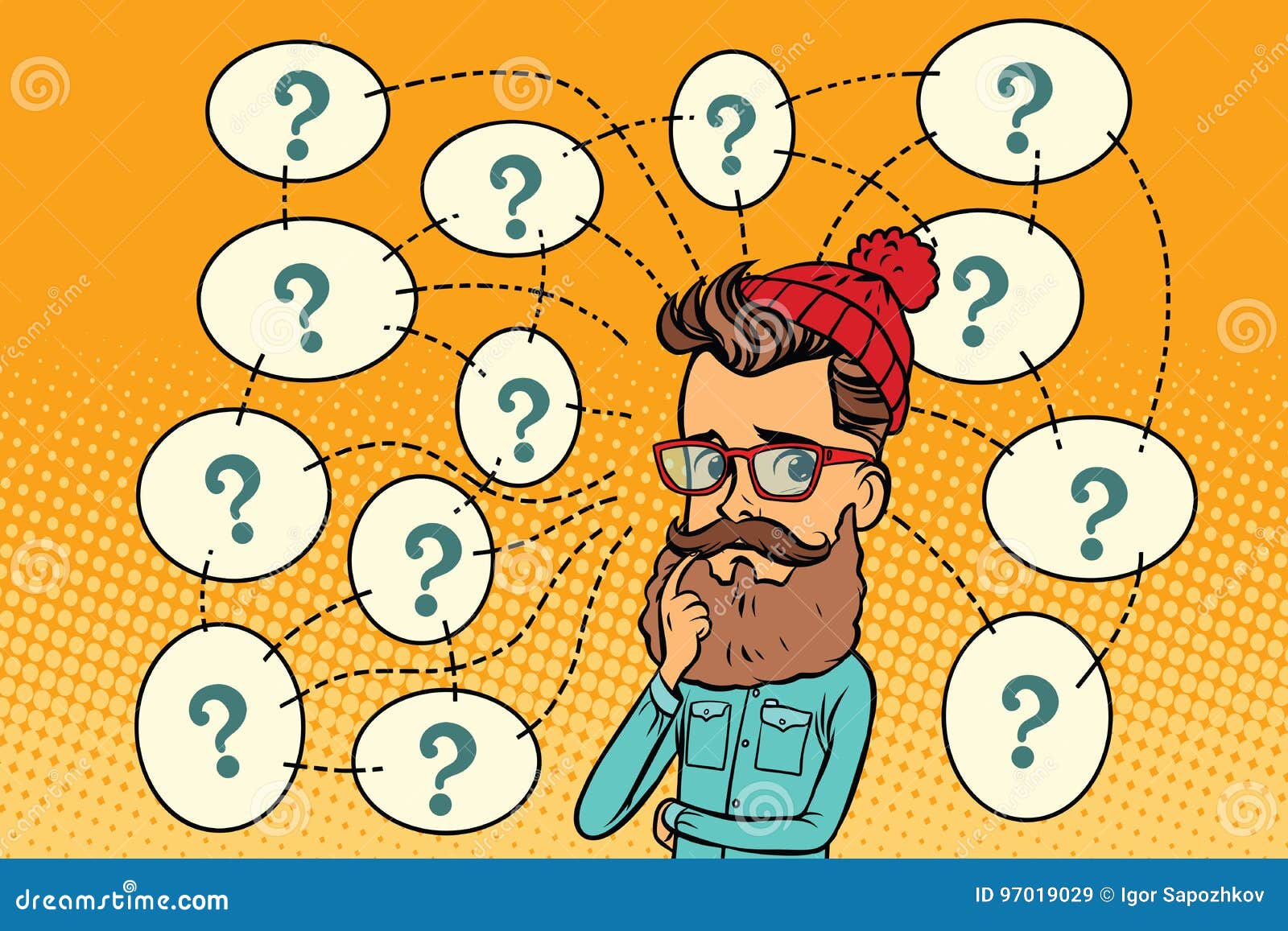 Hipster Solves the Problem, Questions and Reflections Stock Vector ...
