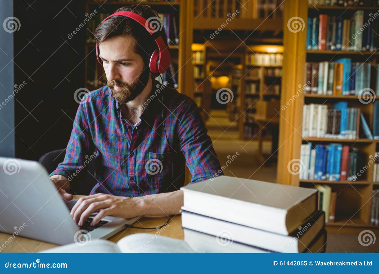 Hipster Student Studying in Library Stock Image - Image of intellectual ...