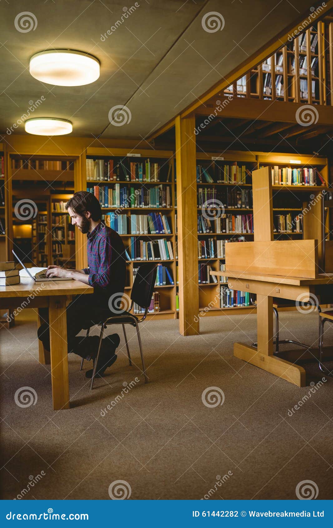 Hipster Student Studying in Library Stock Photo - Image of indoors ...