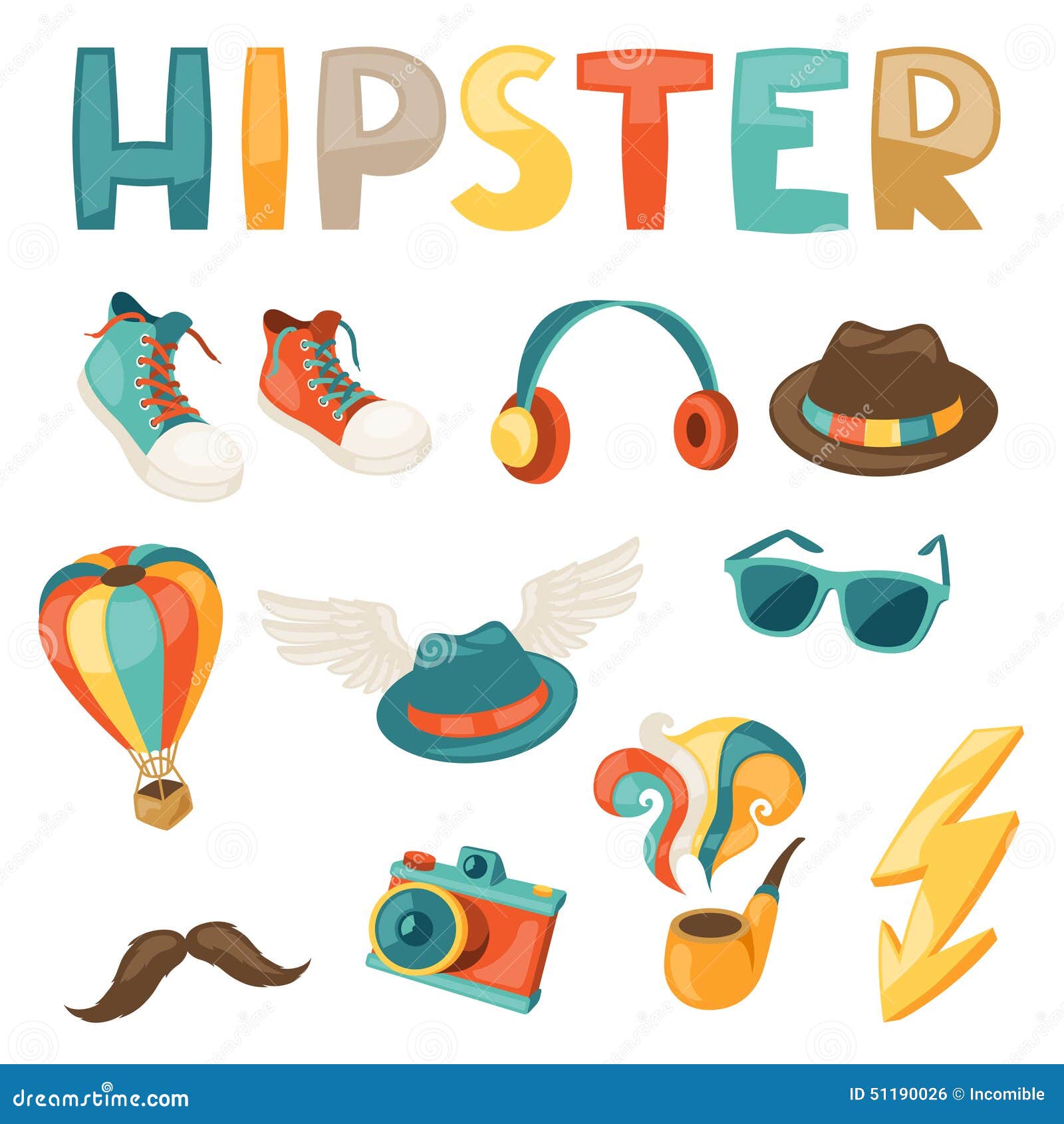 Hipster Style Elements and Objects Set Stock Vector - Illustration of ...