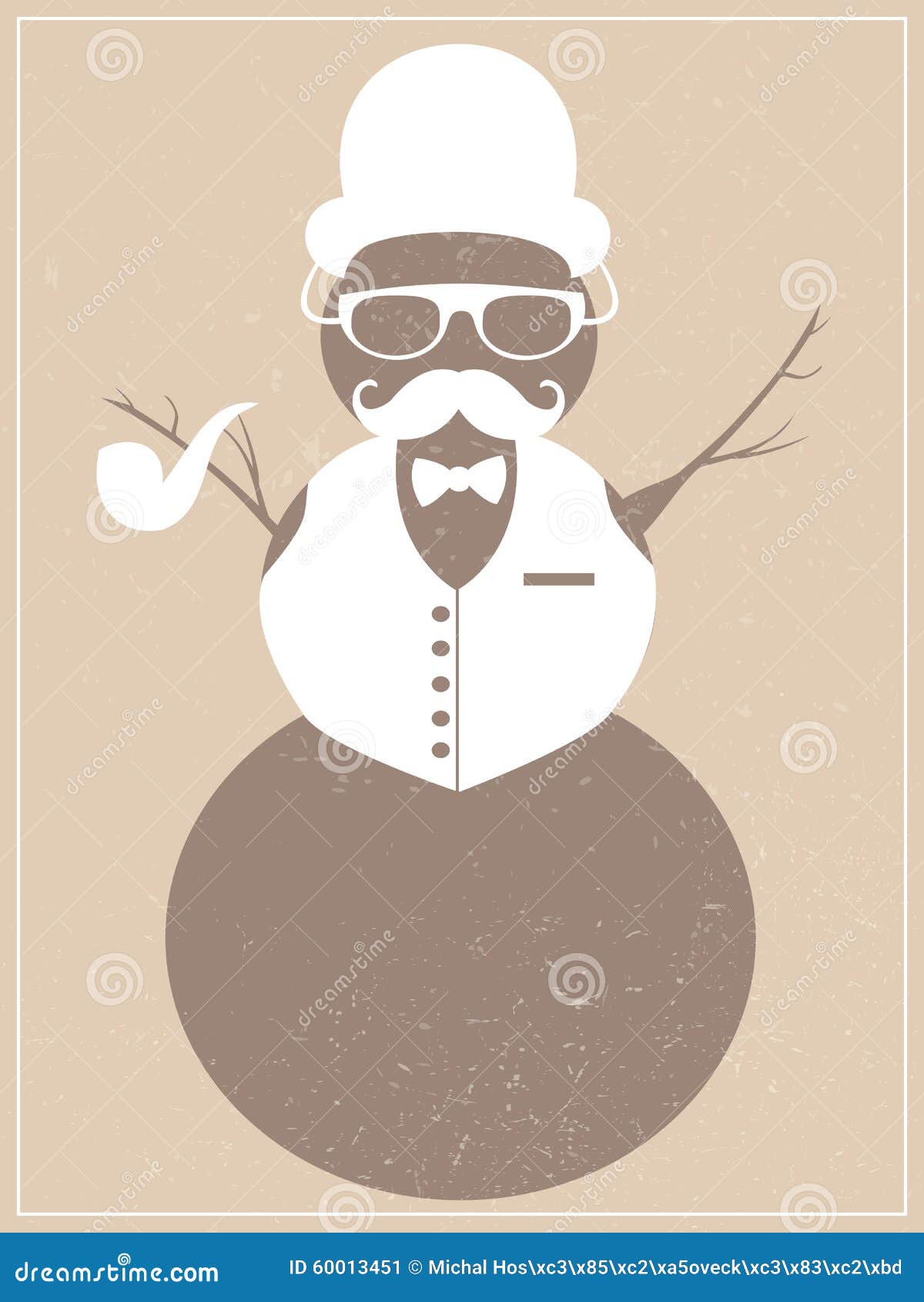 Hipster Style Retro Snowman with Old Pipe Grunge Brown Stock ...