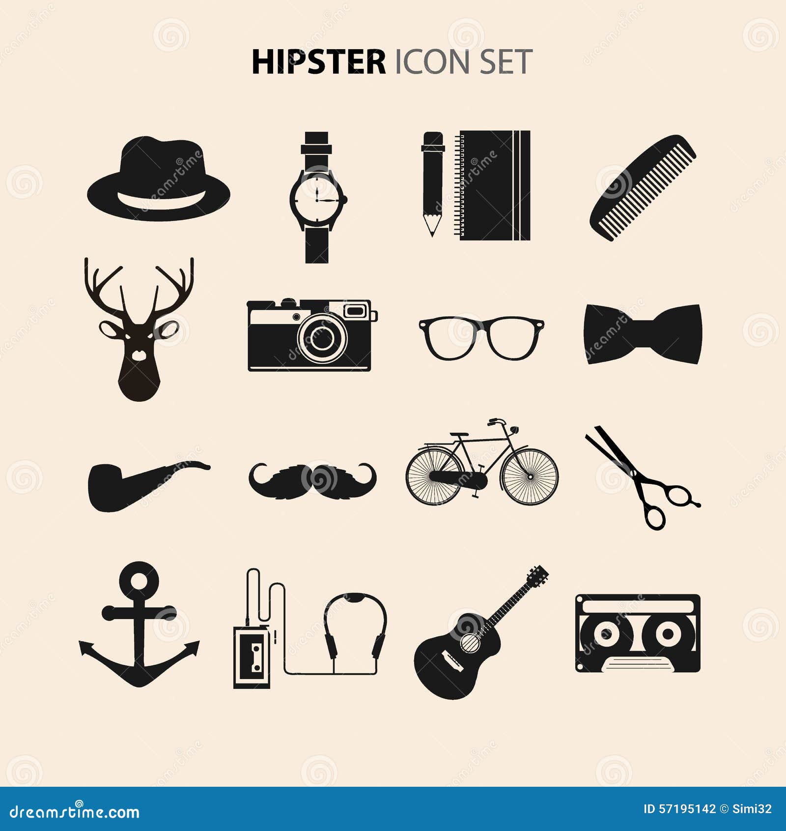 Hipster Style Vector Icon Set Stock Vector - Illustration of glasses ...