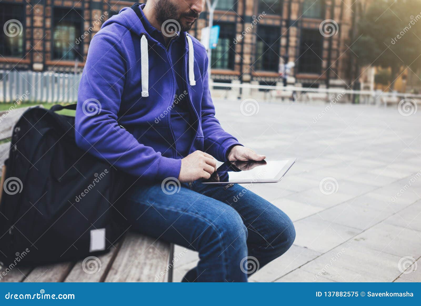 Hipster Texting Message on Tablet Computer or Technology Blank Screen ...
