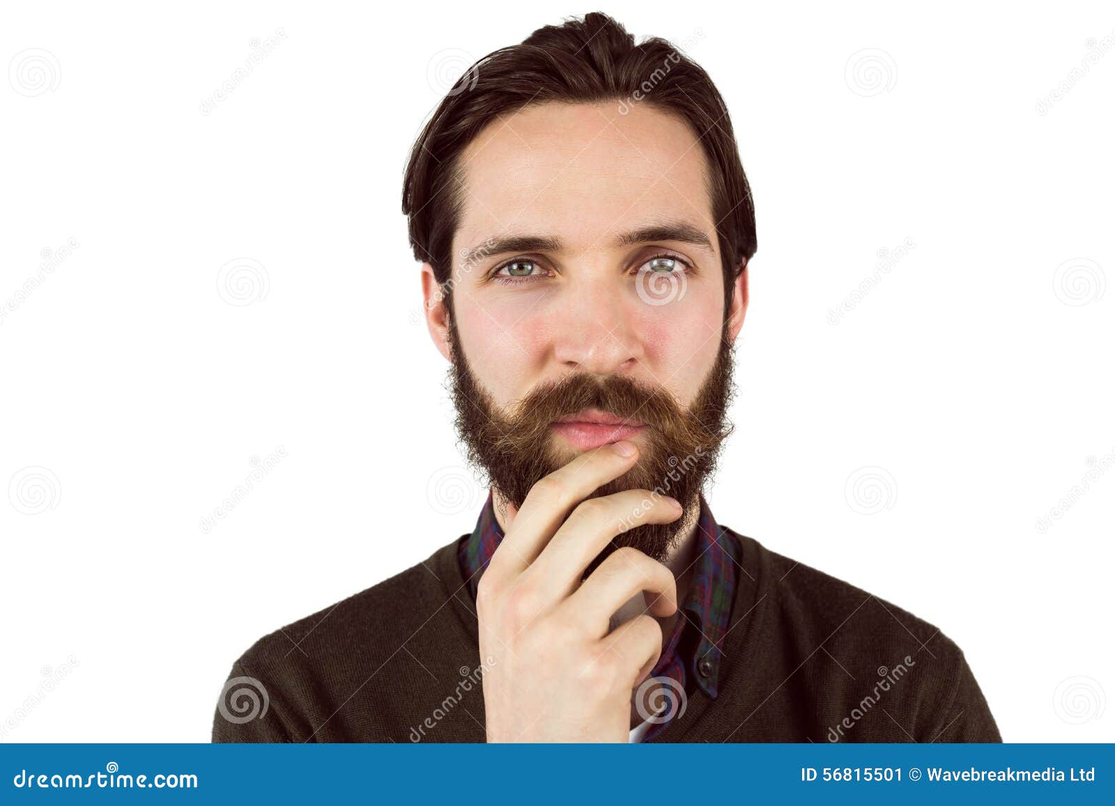 Hipster Thinking with Hand on Chin Stock Image - Image of brown ...