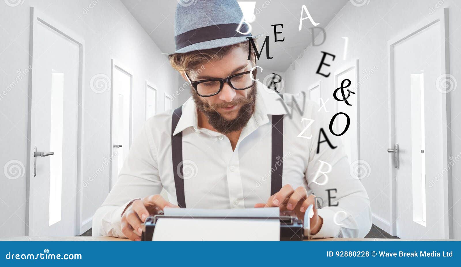 Hipster Using Typewriter in Office Stock Photo - Image of business ...