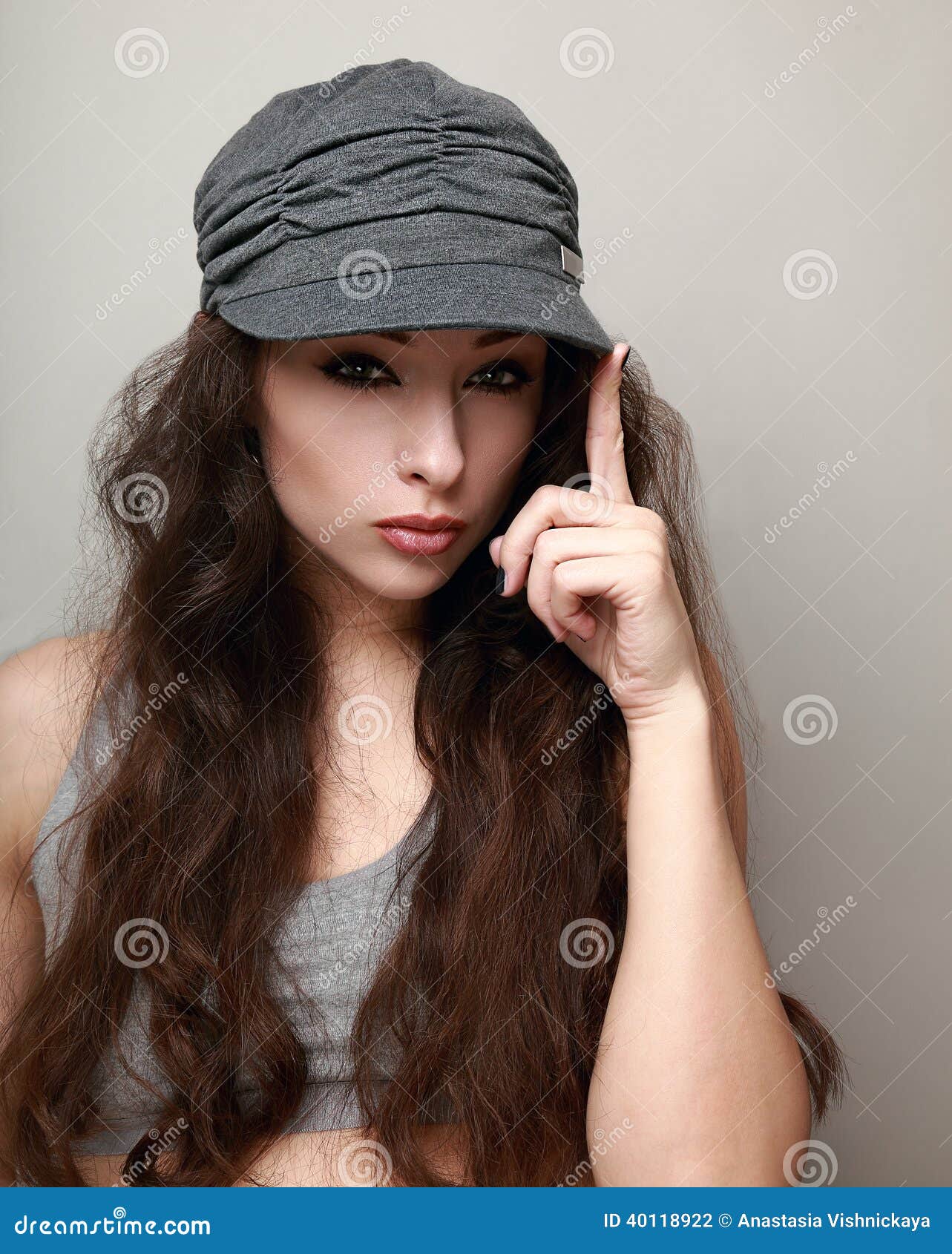 Hipster Woman in Trendy Grey Cap Stock Photo - Image of cute, cool ...