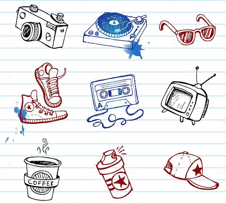 Hipsters stuff doodle set stock vector. Illustration of sign - 13927408