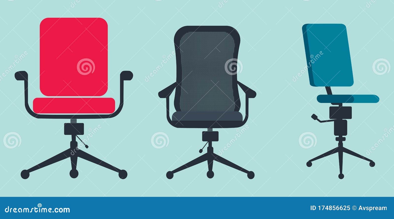 Set of Office Chair or Desk Chair in Various Points of View. Front ...