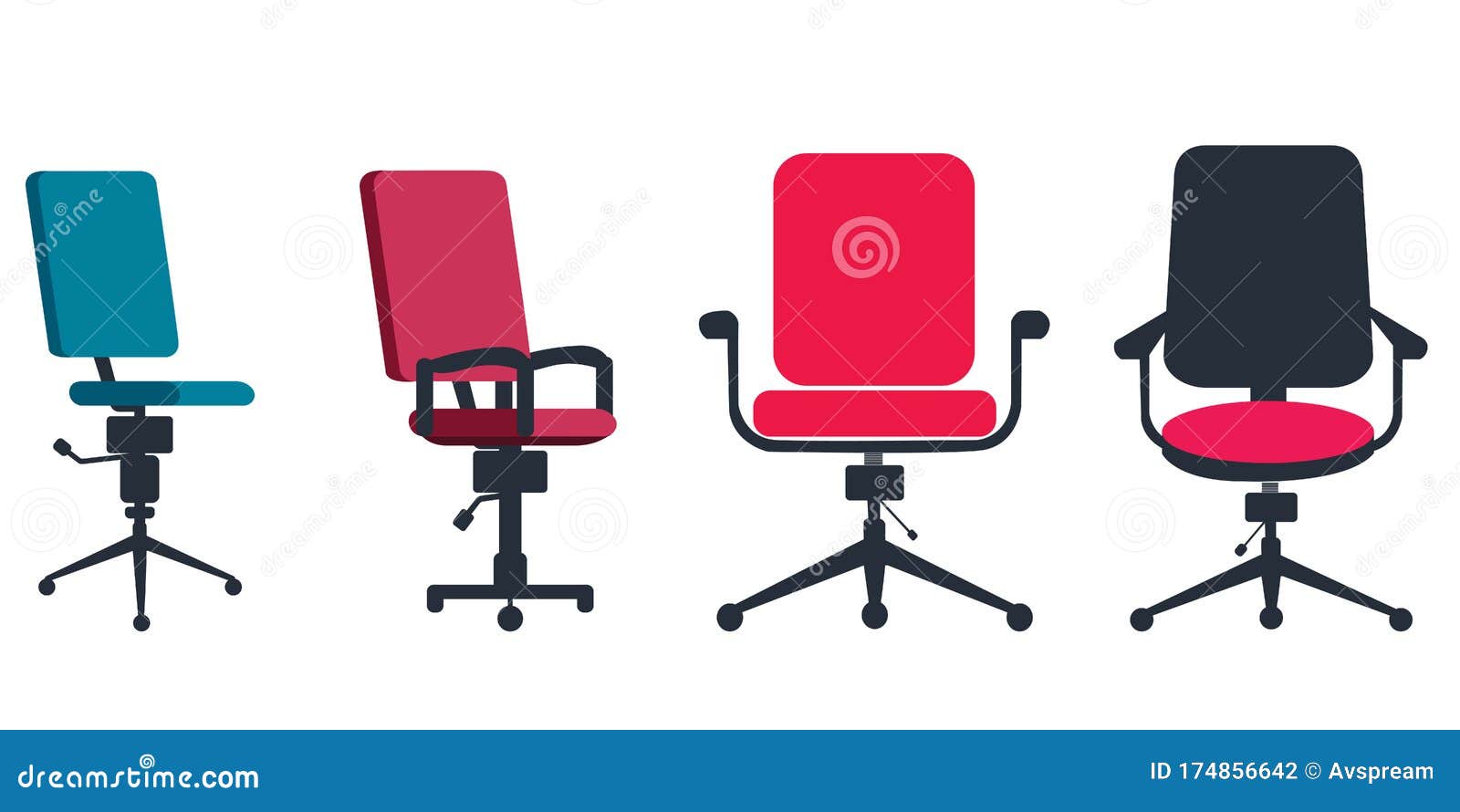 Set of Office Chair or Desk Chair in Various Points of View. Armchair ...