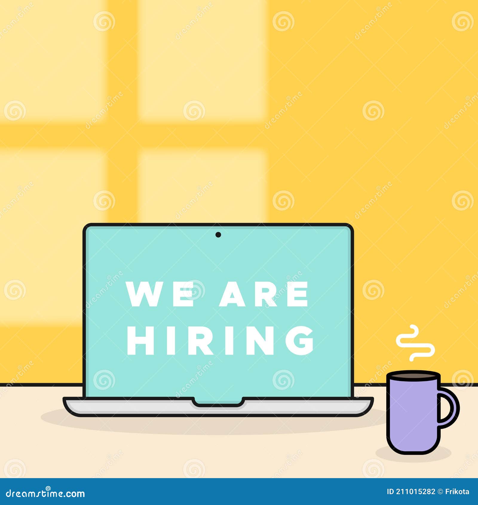 We are Hiring. Computer Laptop Device with Screen Message. Desk with ...