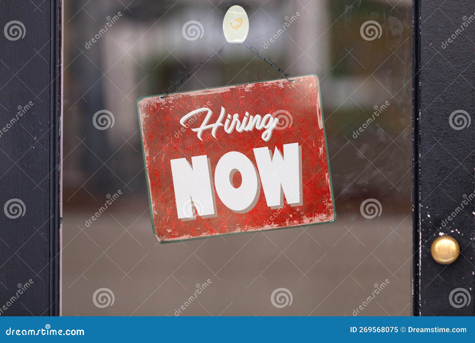 Hiring Now Sign in a Window Stock Illustration - Illustration of ...