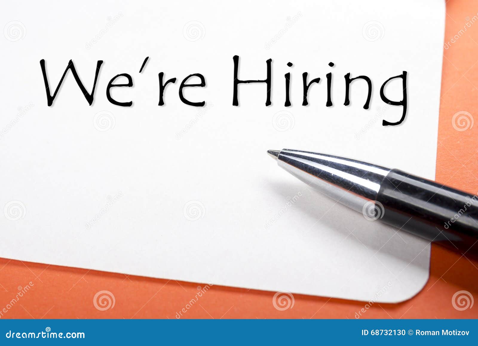 We are Hiring. Office Desk Table with Notepad, Pen. Top View. Stock ...