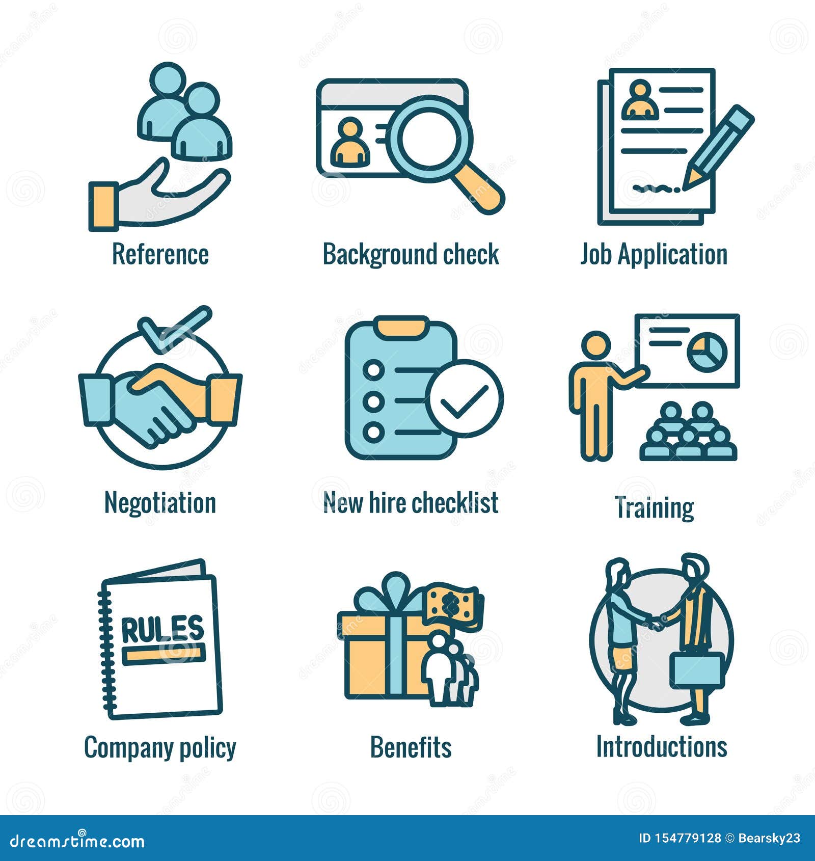 Hiring Process Icon Set with Benefits, Background Check, Introductions ...