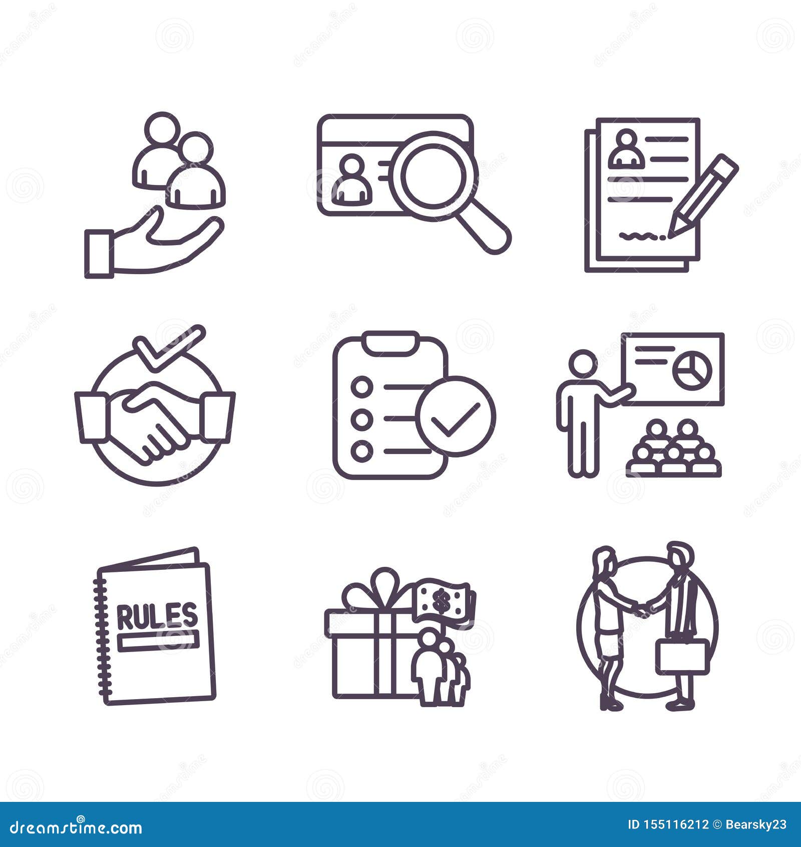 Hiring Process Icon Set with Benefits, Background Check, Introductions ...