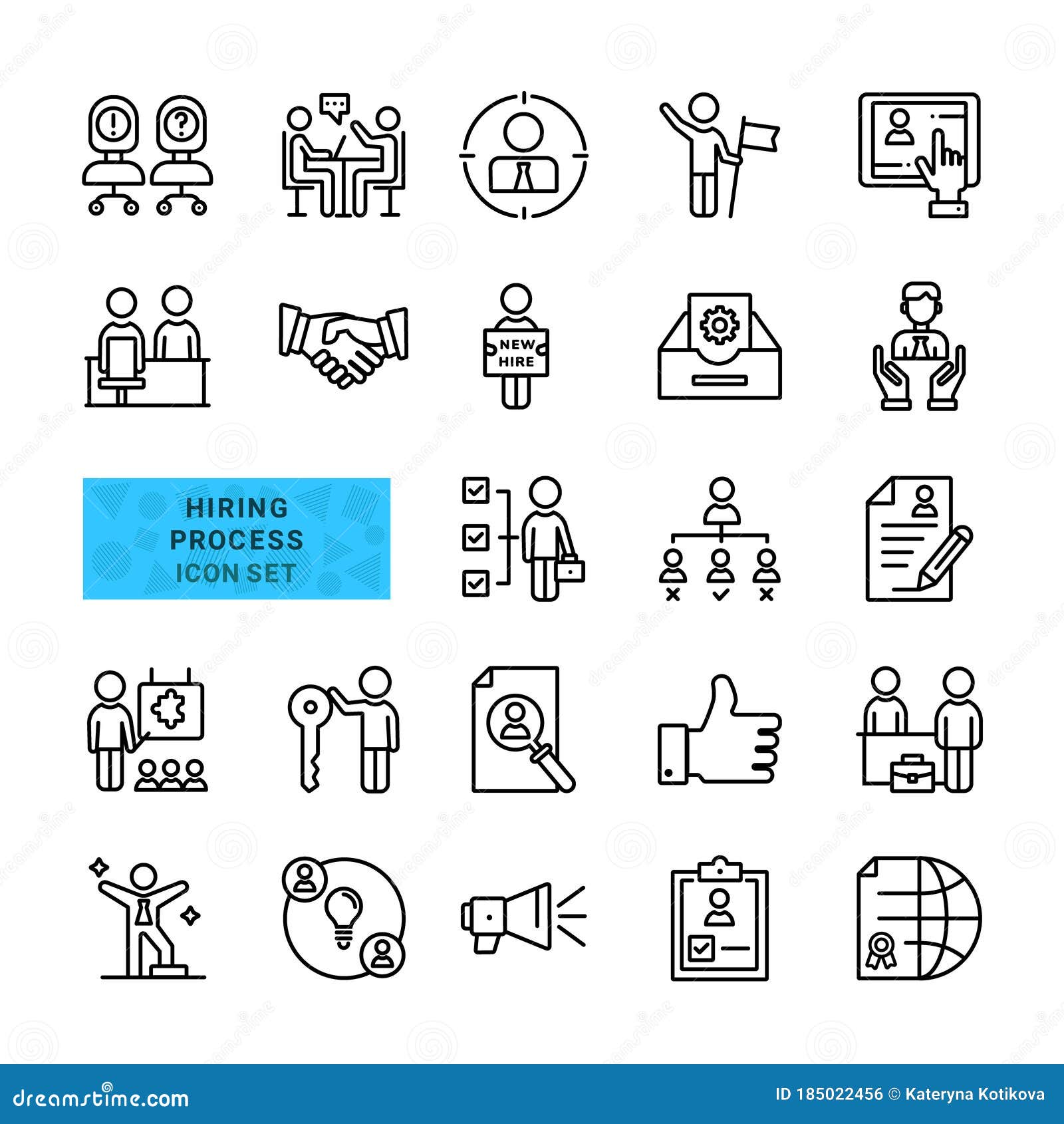Hiring process icon set stock vector. Illustration of advertising ...