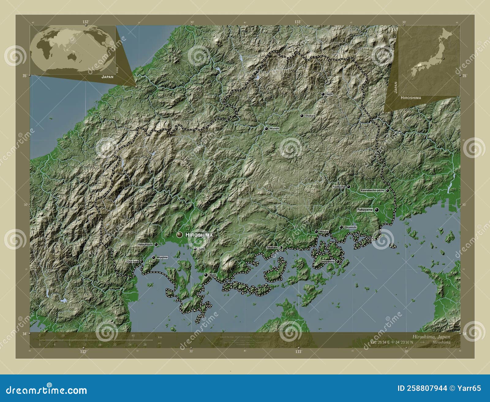 Hiroshima, Japan. Wiki. Labelled Points of Cities Stock Illustration ...