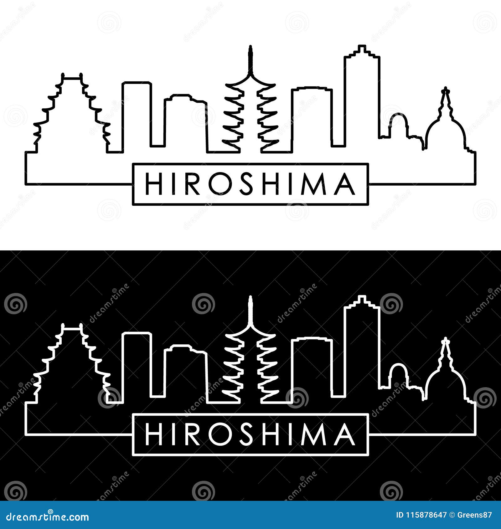 Hiroshima Skyline. Linear Style Stock Vector - Illustration of icon ...