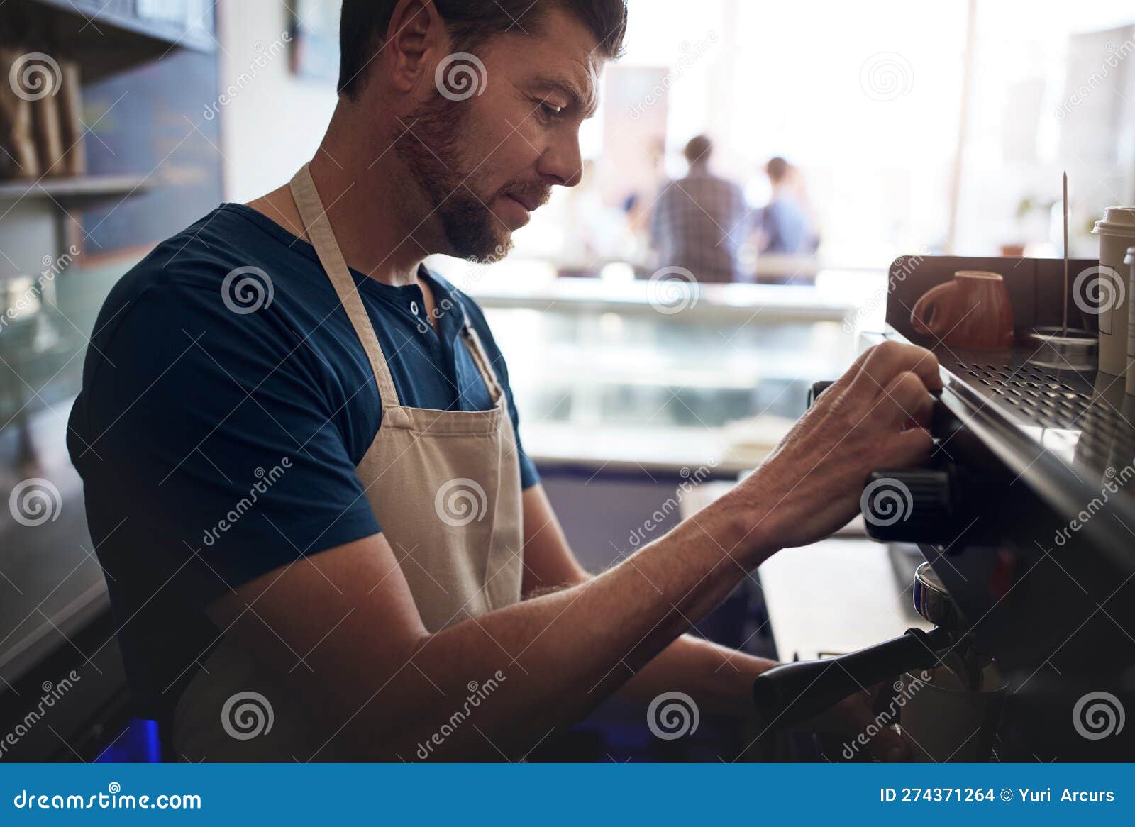 His Coffee Making Skills are Unmatched. a Barista Operating a Coffee ...