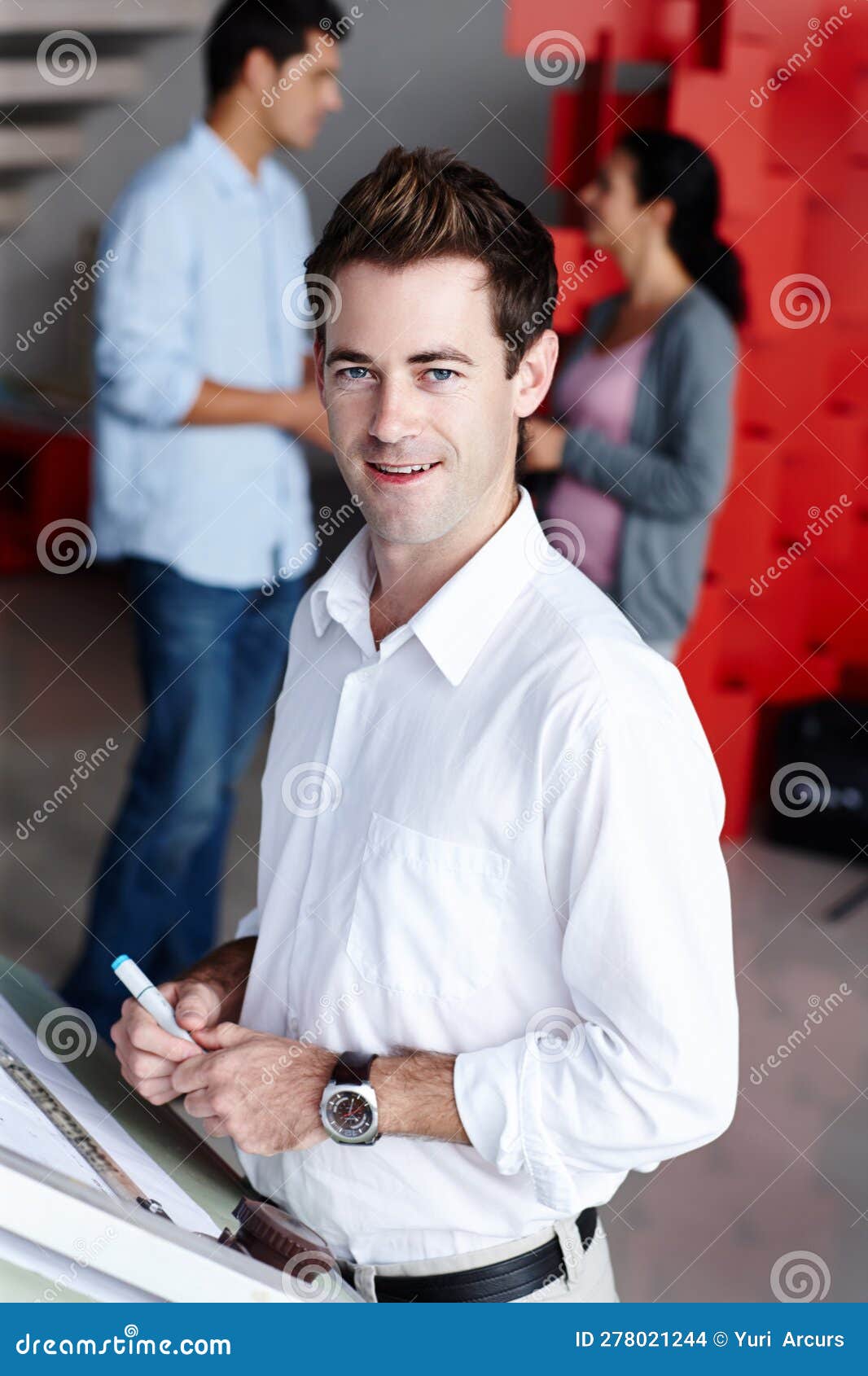 His Designs are Top Class. Portrait of a Young Architect Standing ...