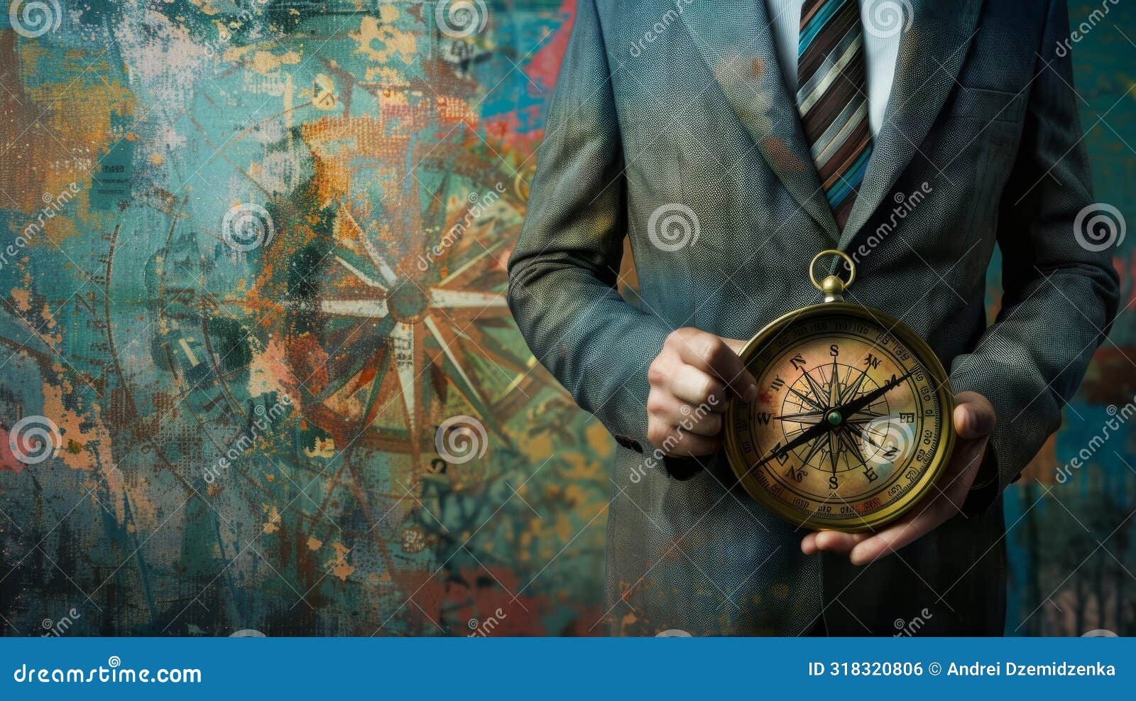 In His Hand is a Compass. he is Looking in Different Directions for ...