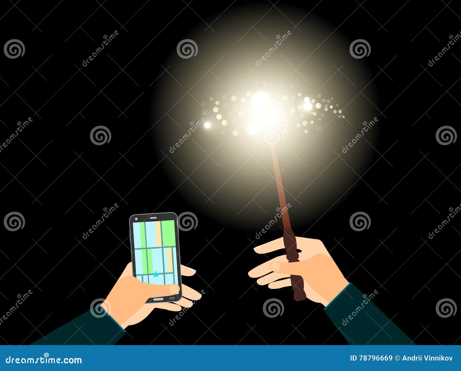 In His Left Hand Phone with Navigation, the Right Magic Wand with a ...