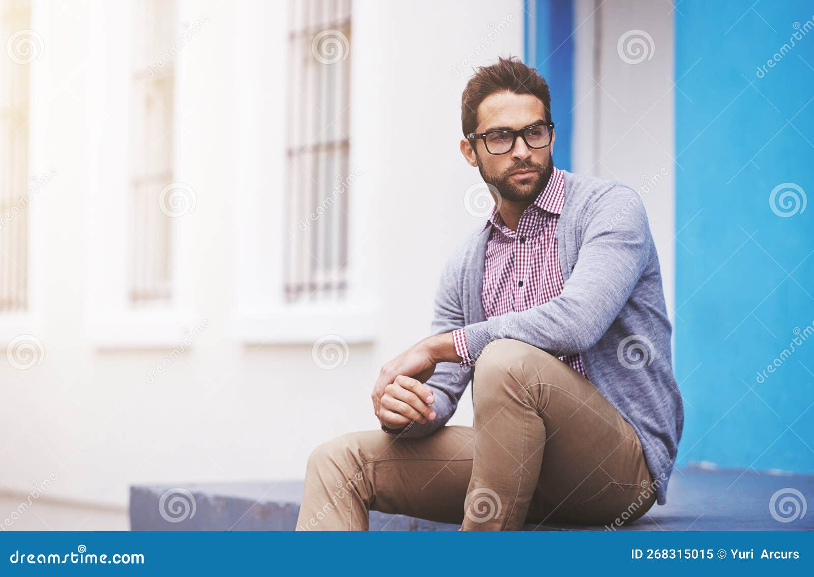 His Own Style. a Stylish Man Sitting on a Step Outside. Stock Image ...