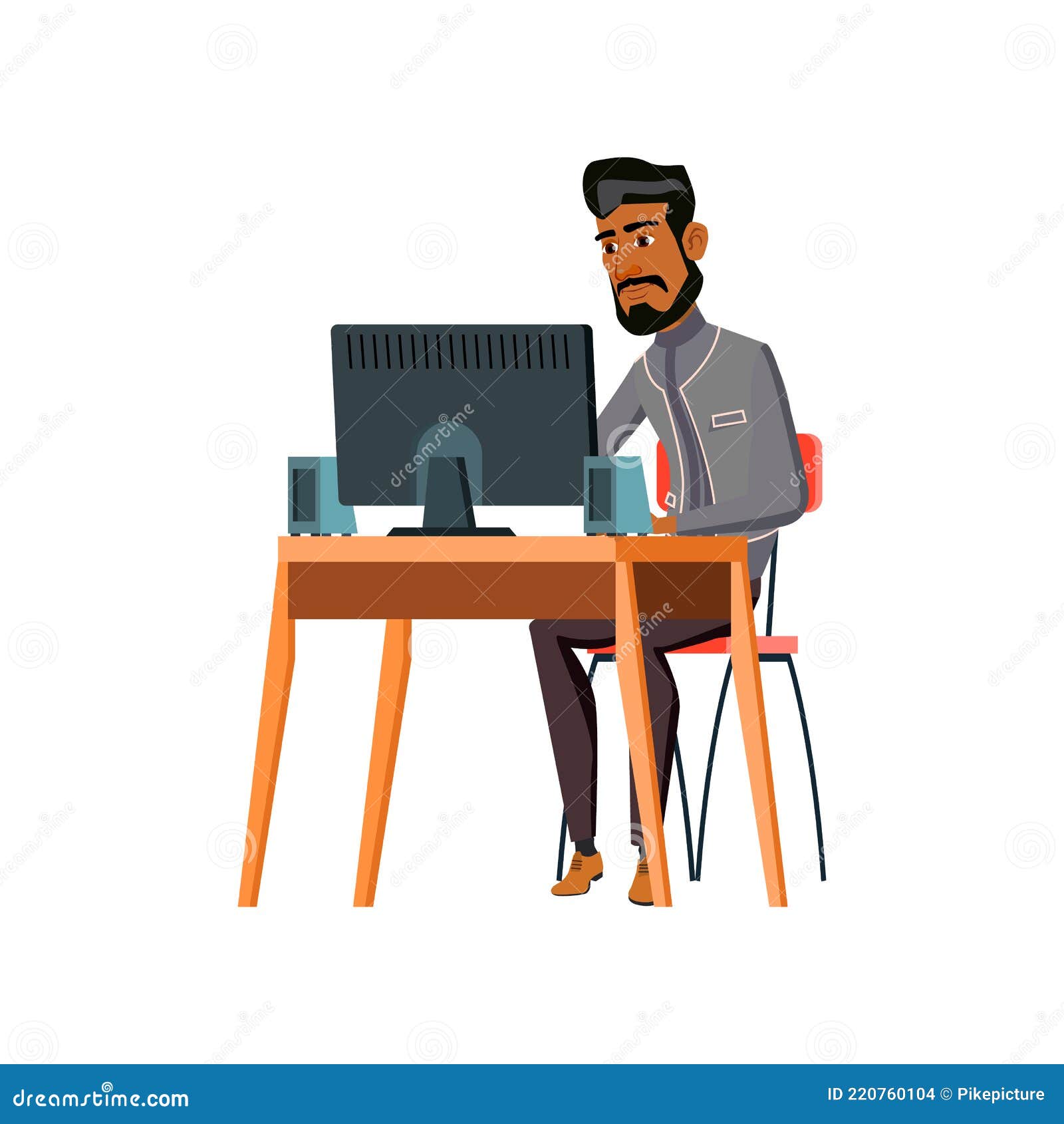 Hispanic Bearded Guy Reading Electronic Book on Computer Cartoon Vector ...