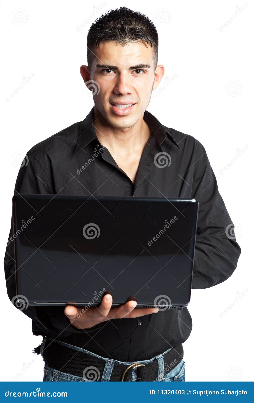 Hispanic Businessman with Laptop Stock Image - Image of person, smiles ...