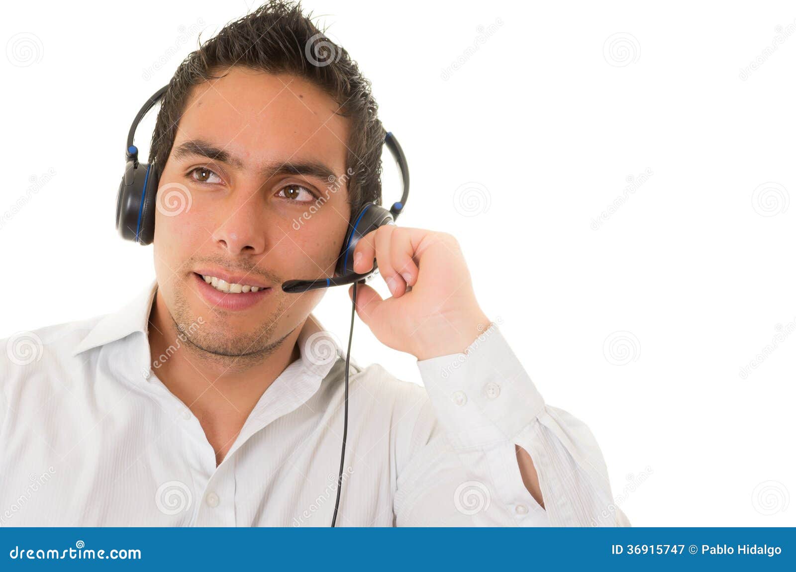 Hispanic Call Center Operator Isolated on White Stock Image - Image of ...