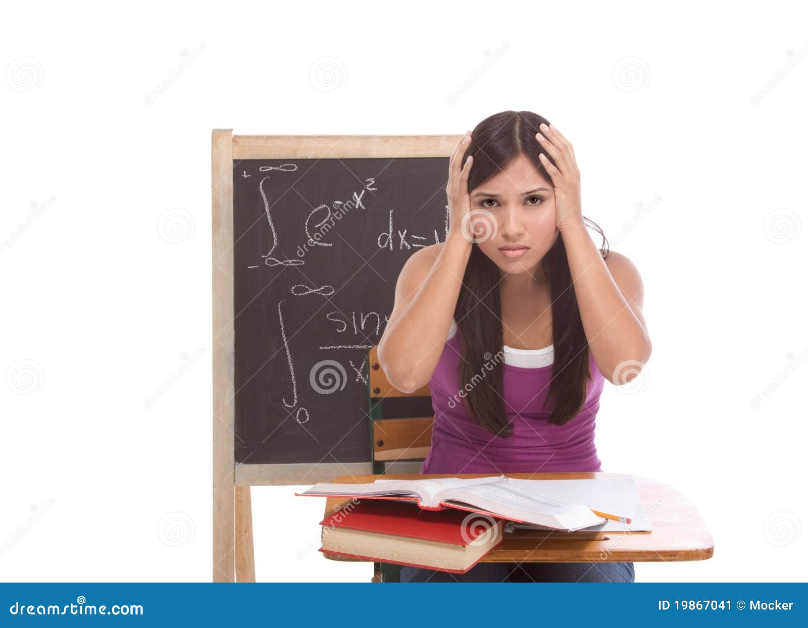 Hispanic College Student Woman Studying Math Exam Stock Image - Image ...