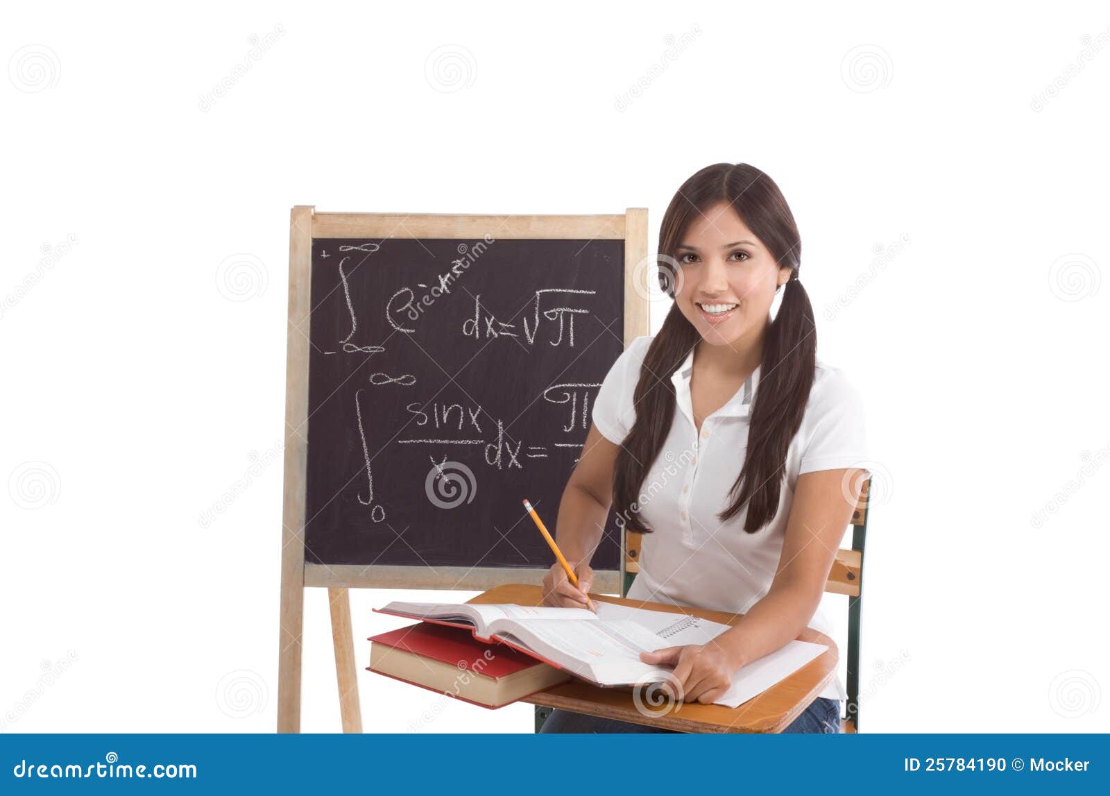 Hispanic College Student Woman Studying Math Exam Stock Photo - Image ...