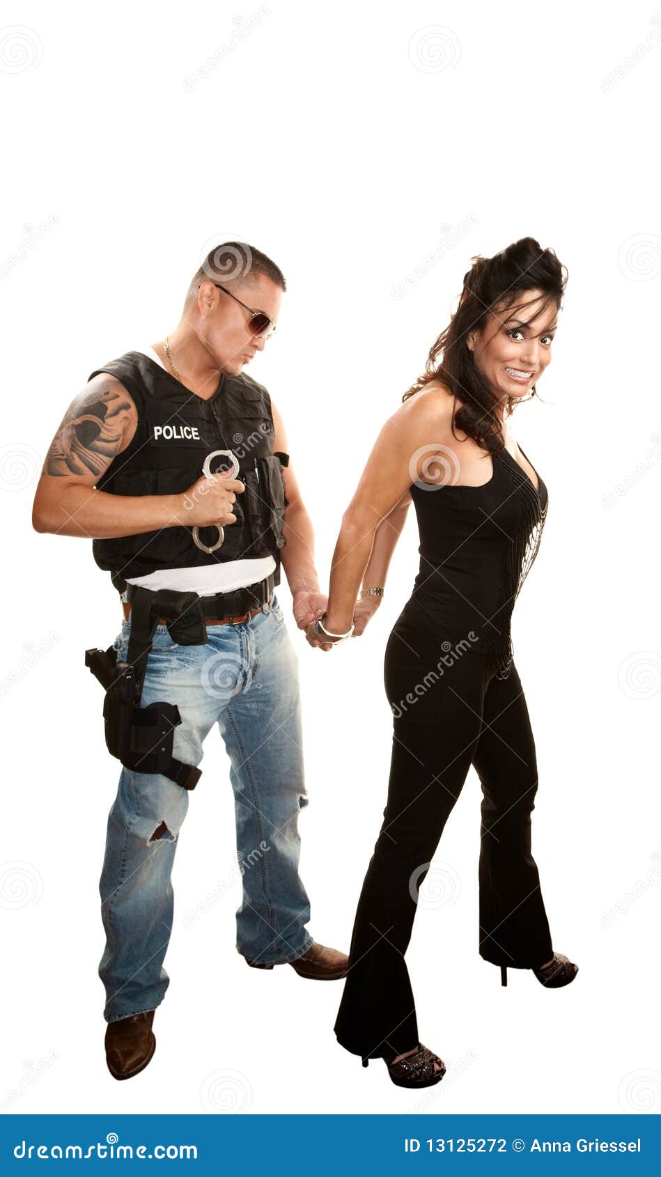 Hispanic Cop Arresting Pretty Woman Stock Photo - Image of hispanic ...