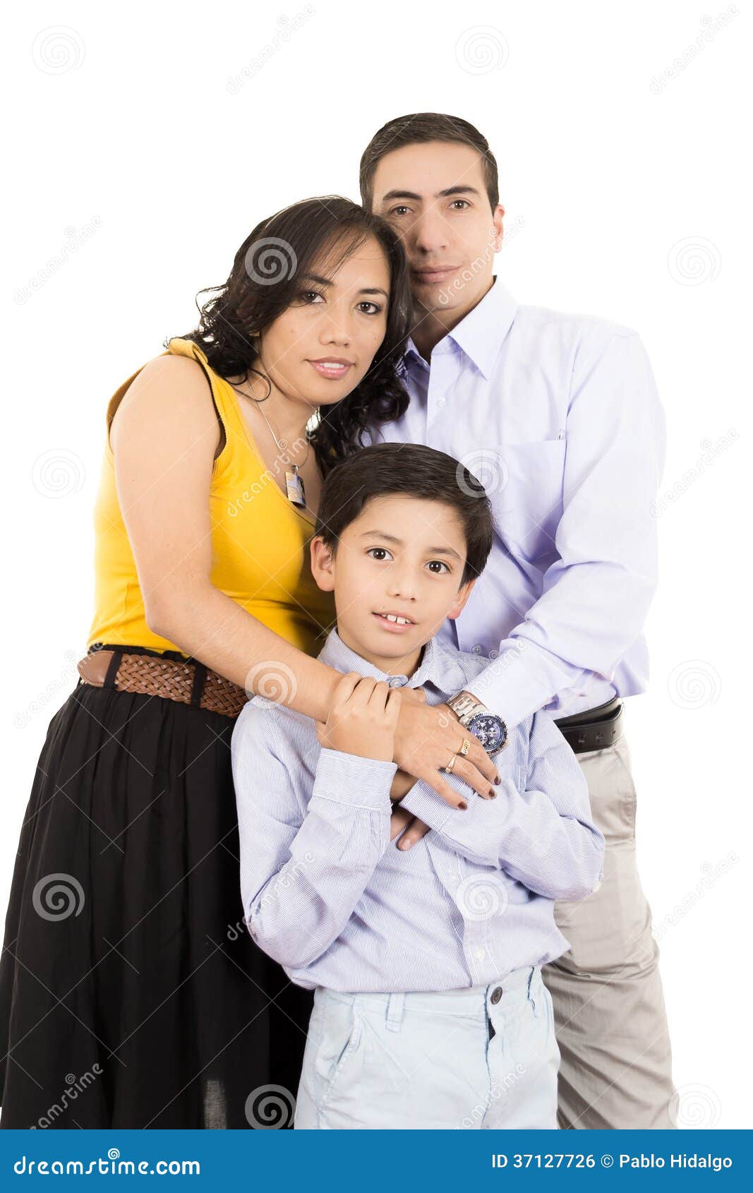 Hispanic Family Close Together Holding Stock Photo - Image of casual ...