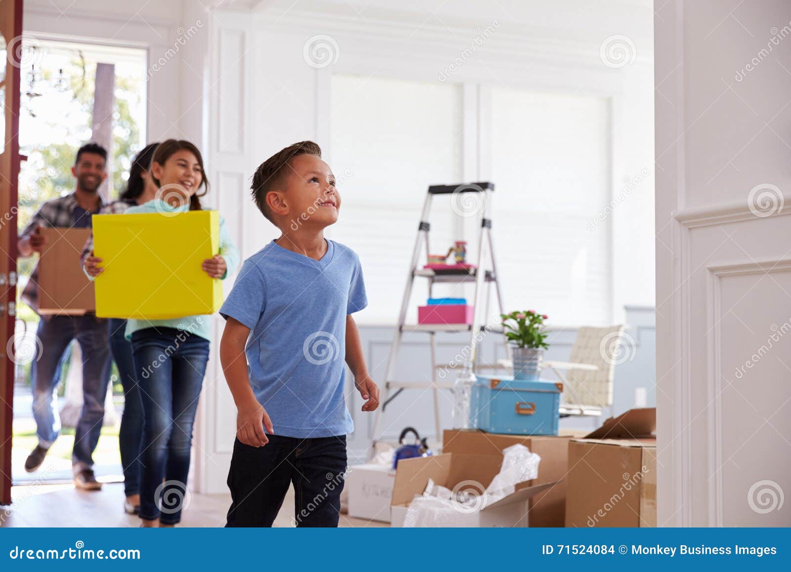 Hispanic Family Walking Down Stairs Outdoors Stock Photography ...