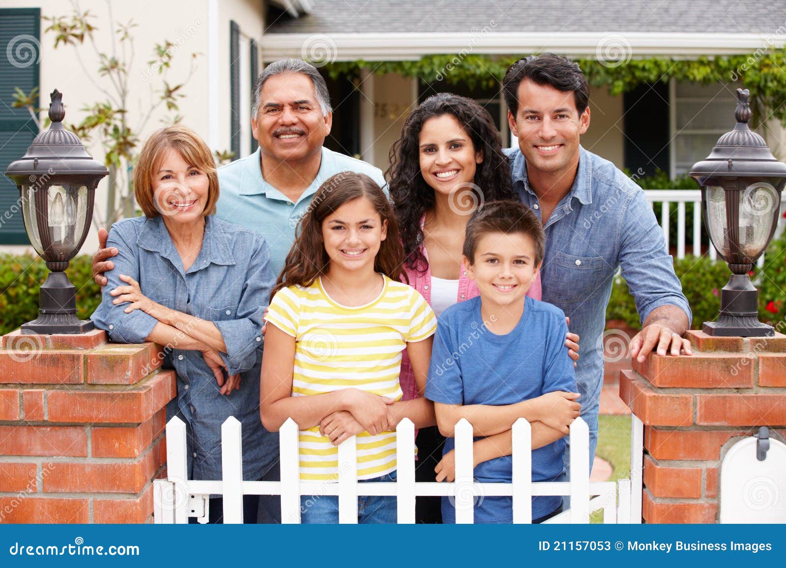 Hispanic Family Outside Home Stock Image - Image of family, leaning ...