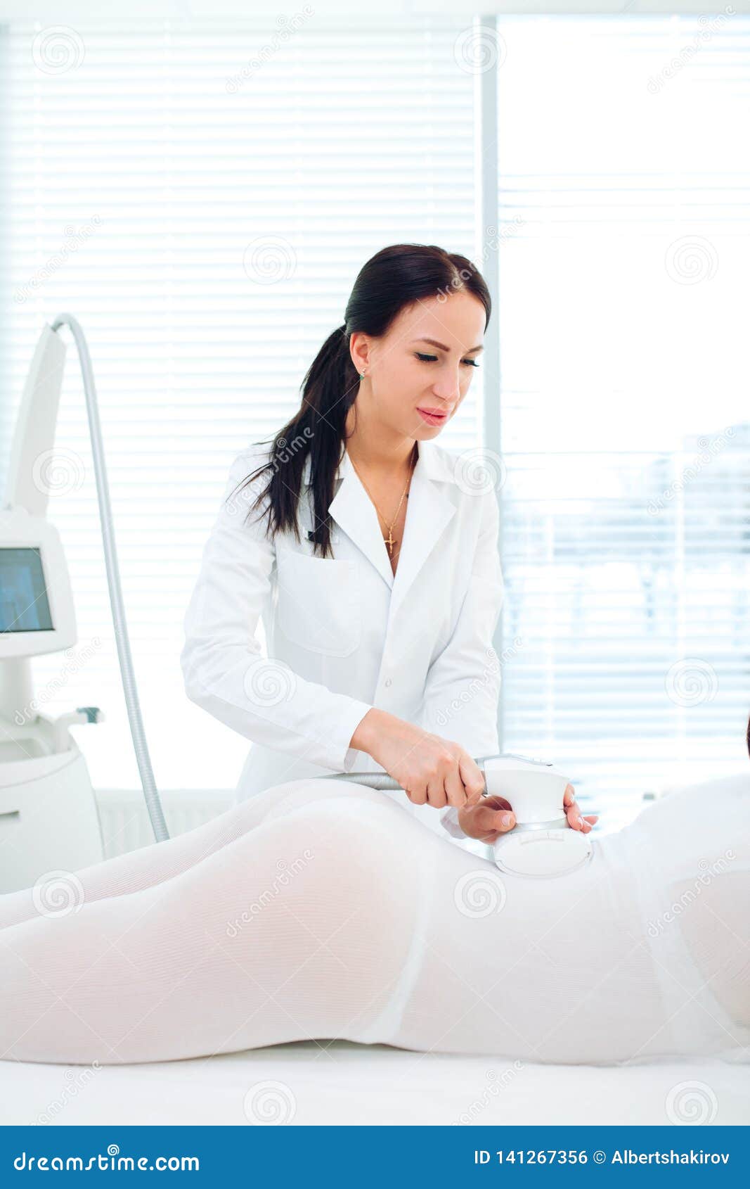 Beautiful Brunette Woman Getting Lpg Massage For Lifting Body In Lpg