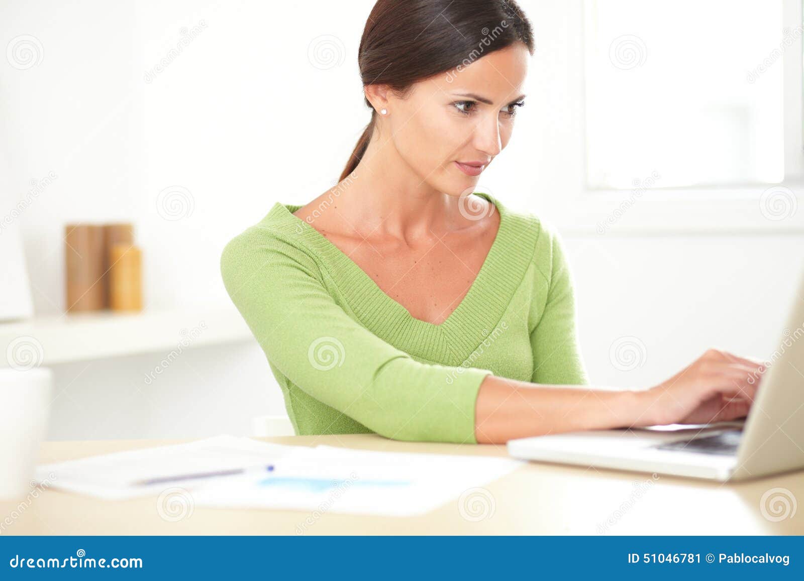 Hispanic Female Working on the Computer Stock Image - Image of laptop ...