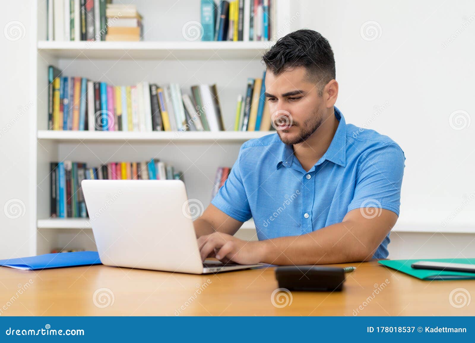 Hispanic Hipster Man with Beard Working with Concentration at Computer ...