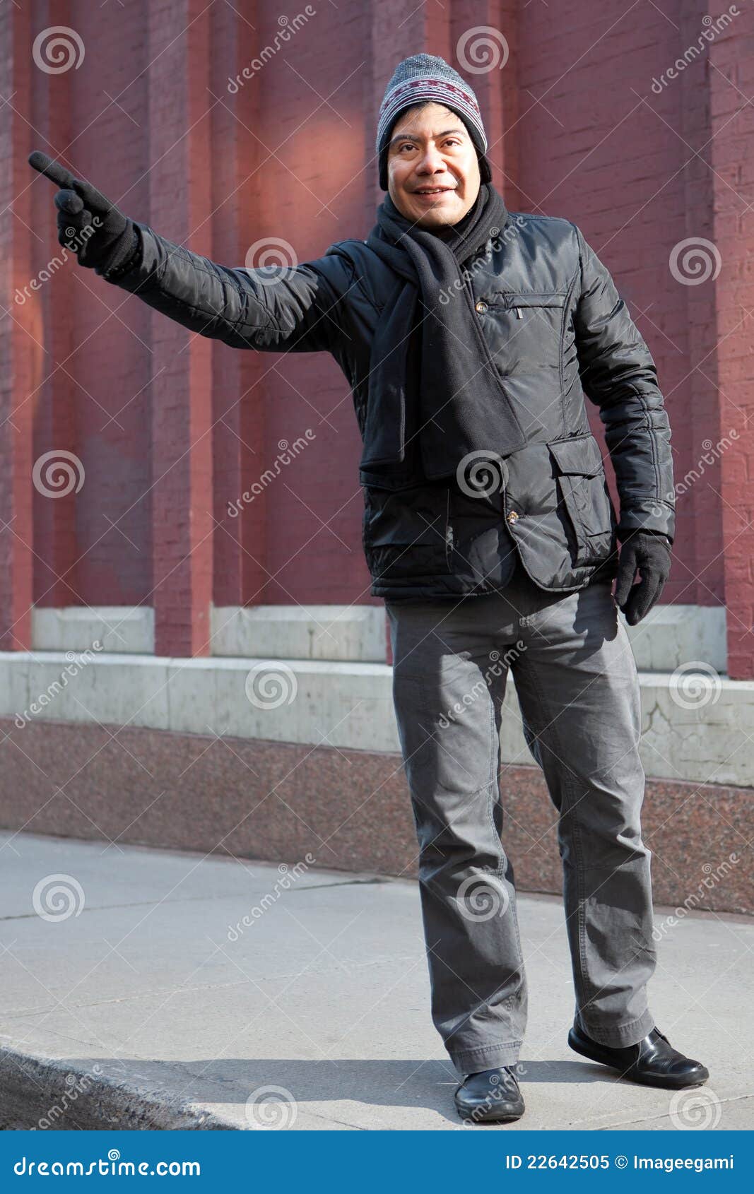 Hispanic Man Hailing a Taxi Stock Image - Image of hitchhiking, cold ...