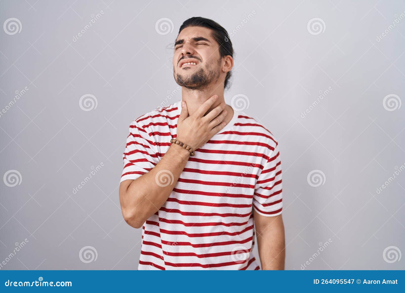 Hispanic Man With Long Hair Standing Over Isolated Background Touching