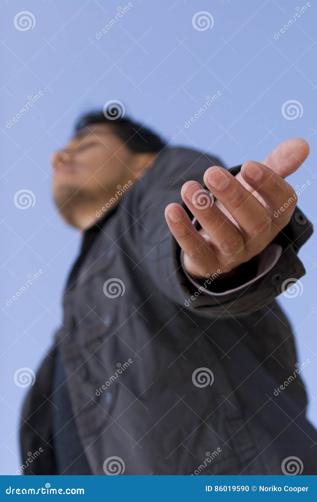 Hispanic Man with Open Arm in Prayer. Stock Photo - Image of religion ...